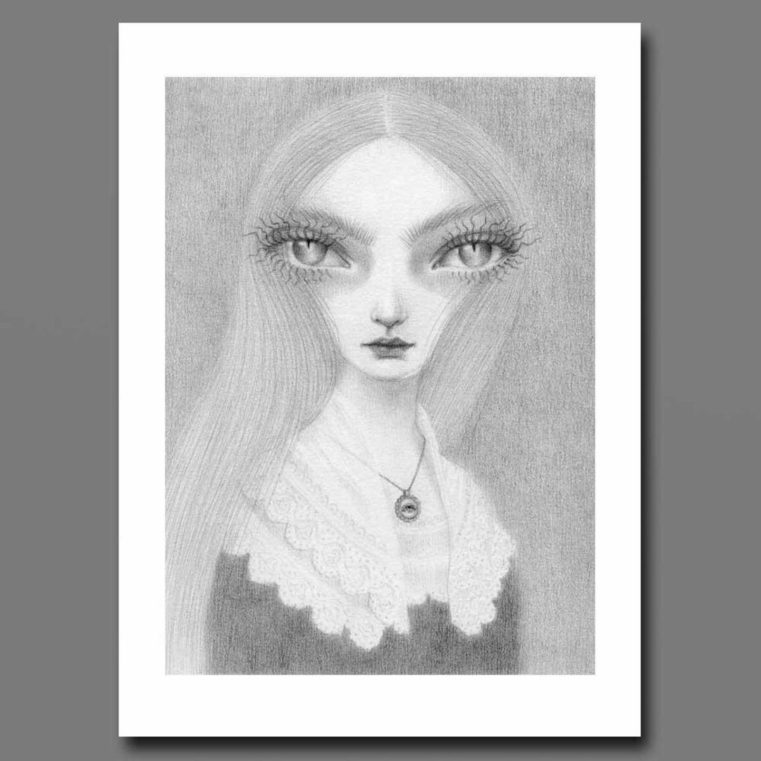 Gothic Art, Witch Lady Art Print, From Original Sketch Drawing, Big Eye ...