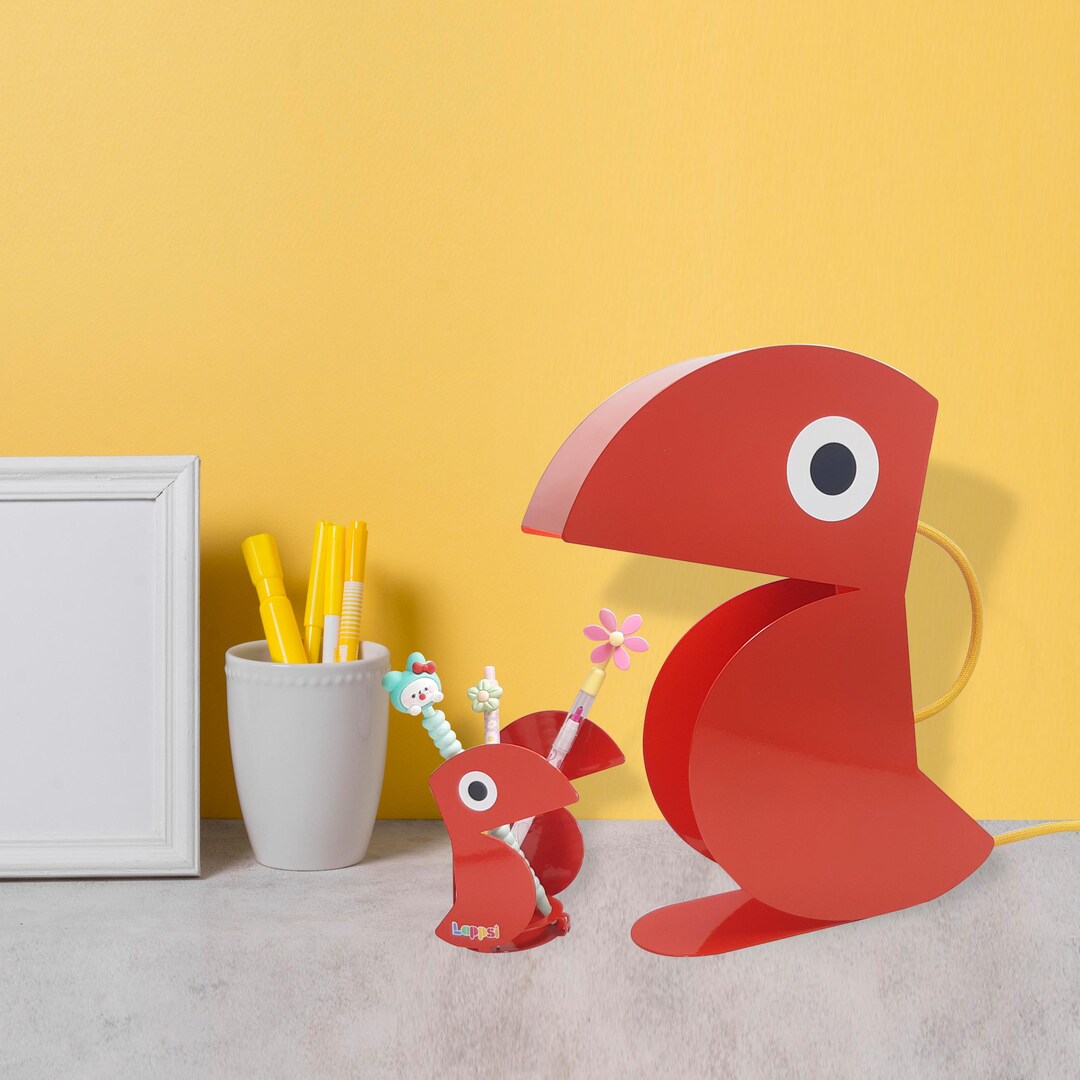 Parrot Night Light for Kids Room - Handmade Metal Desk Lamp - Colorful ...