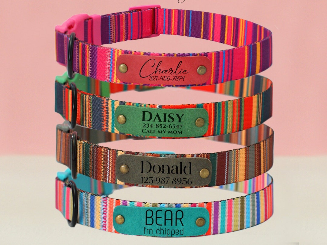 Vertical Multi Color Stripe Dog Collar With Name, Personalized Dog ...