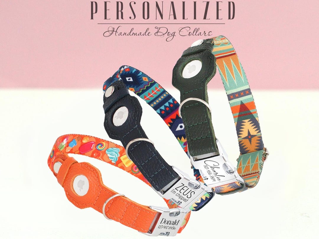 Personalized AirTag Dog Collar, Custom Leather & Nylon Dog ID Collar ...