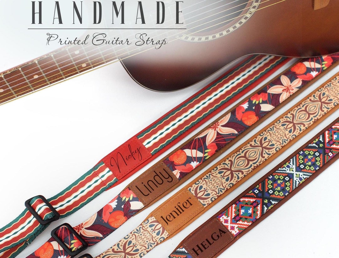 Engraved Leather Guitar Strap, Personalized Patterned Strap, Custom ...