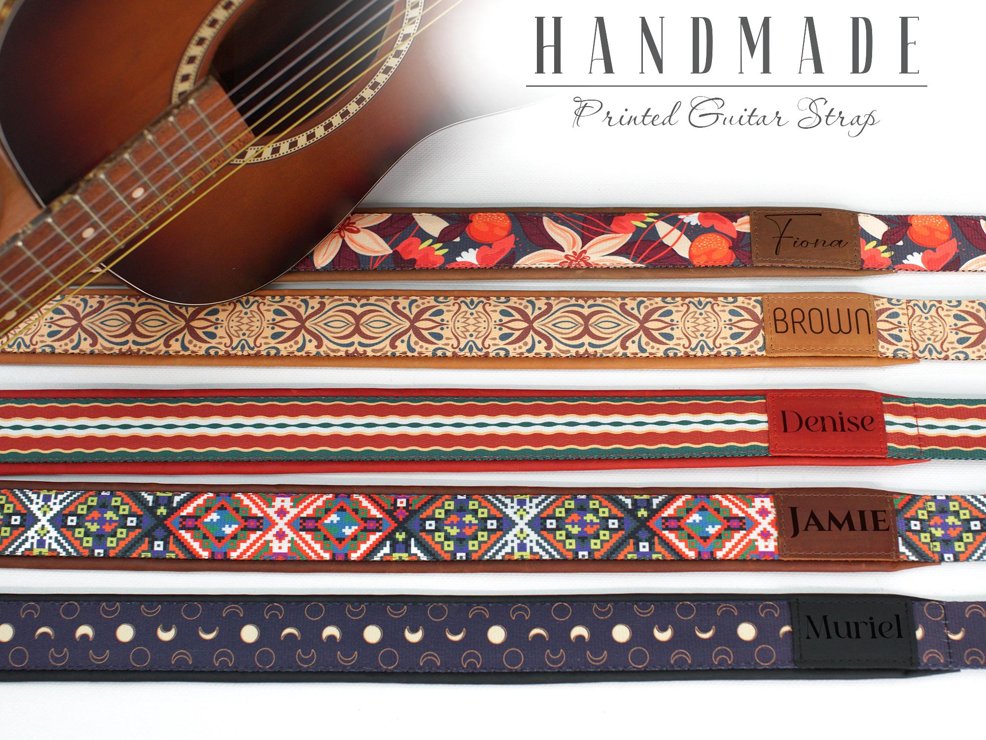 Personalized Leather Guitar Strap Combined With Unique Pattern Nylon ...