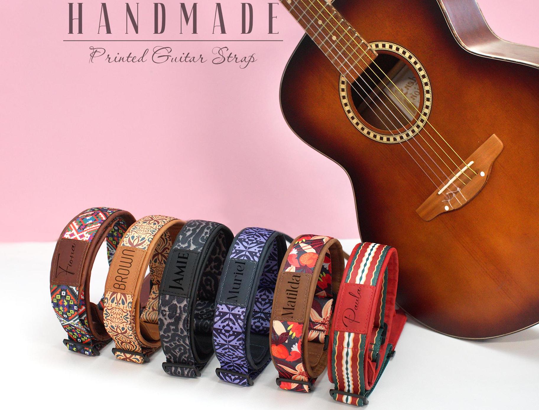 Personalized Leather Guitar Strap Combined With Unique Pattern Nylon ...