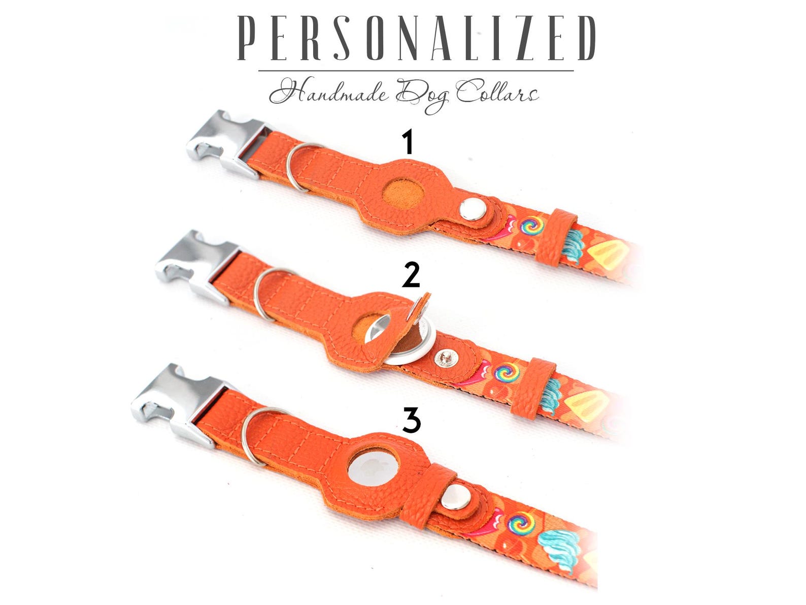 Printed Nylon & Leather Dog Collar With AirTag Pocket, Personalized Air ...