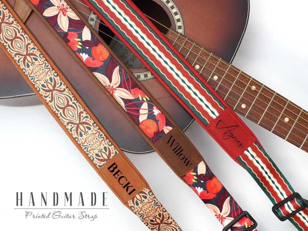 Personalized Leather Guitar Strap Combined With Unique Pattern Nylon ...