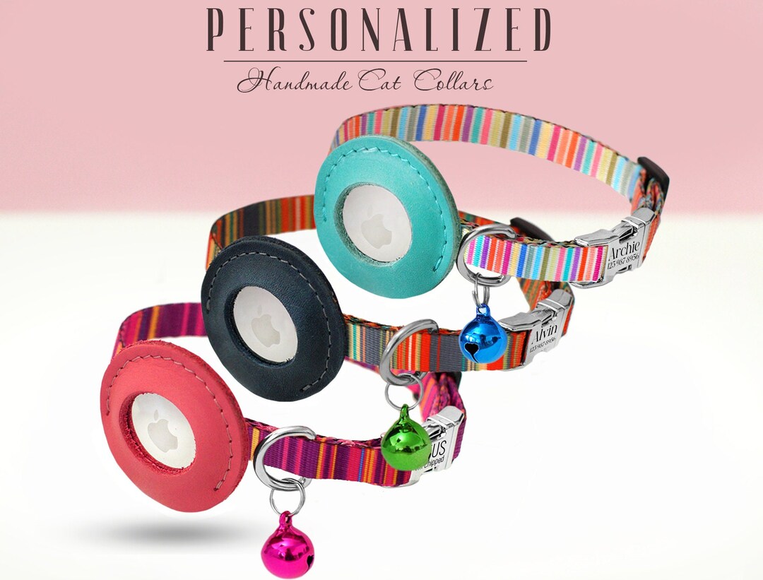 Personalized Nylon Cat Collar With AirTag Holder, Patterned Cat Collar ...
