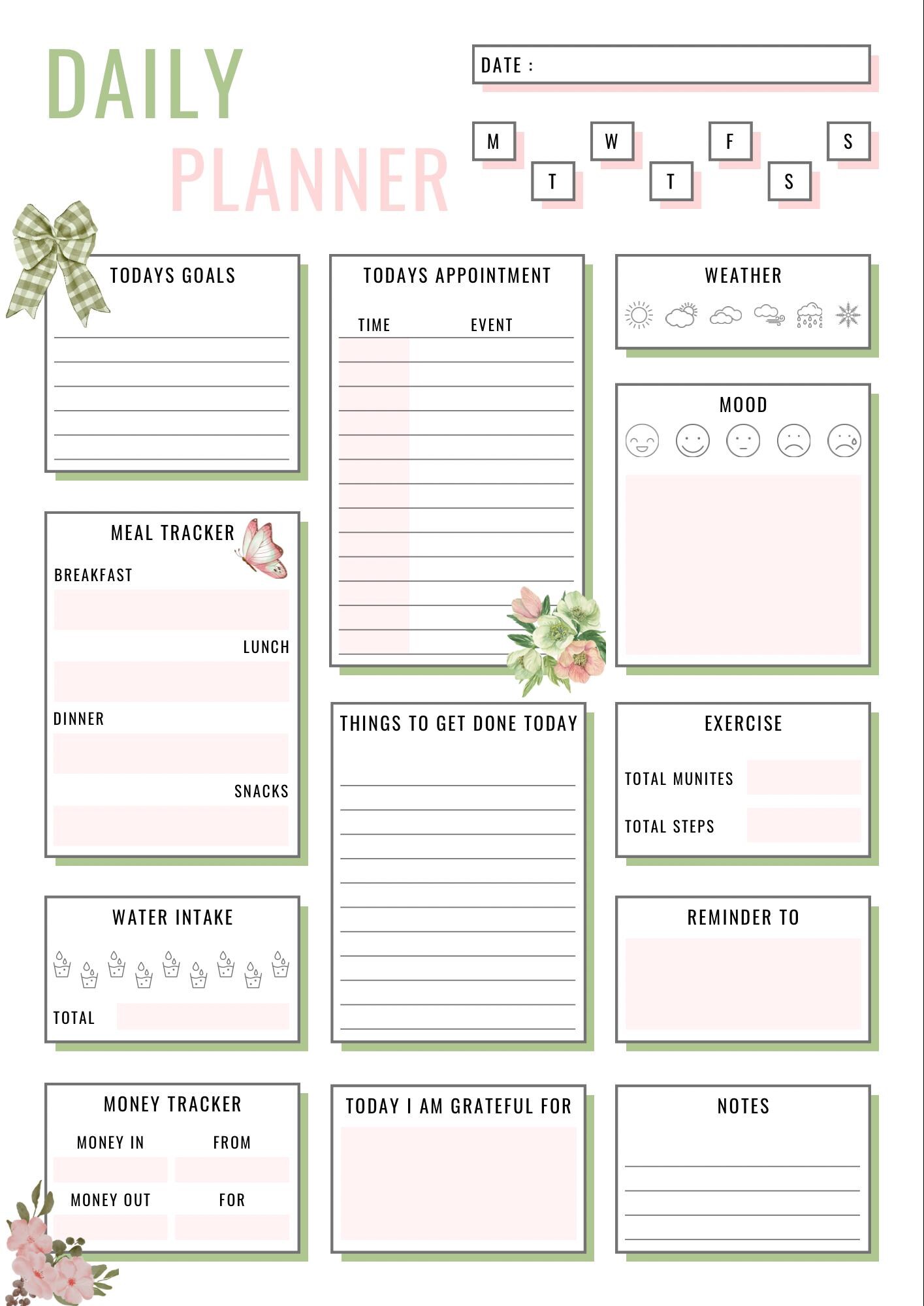 Pink & Green Daily Planner - Etsy