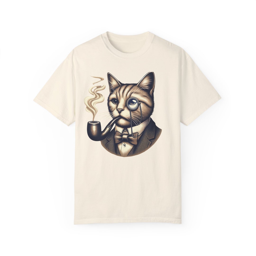 Cat Smoking Pipe Tobacco T-shirt, Vintage Style Graphic Tee, Quirky Cat ...