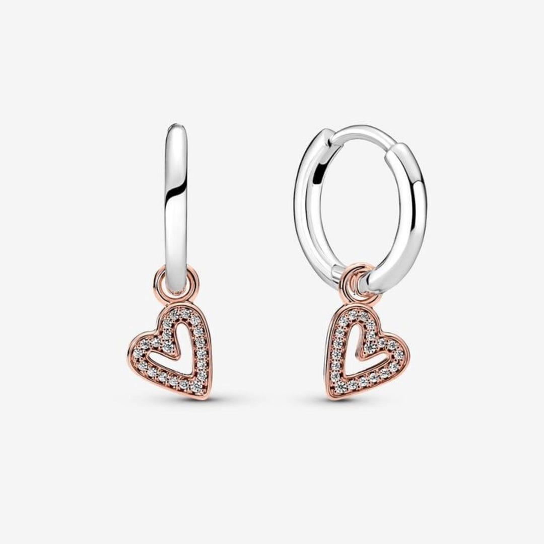 Pandora Style Sparkling Freehand Heart Hoop Earrings FAST UK DISPATCH ...