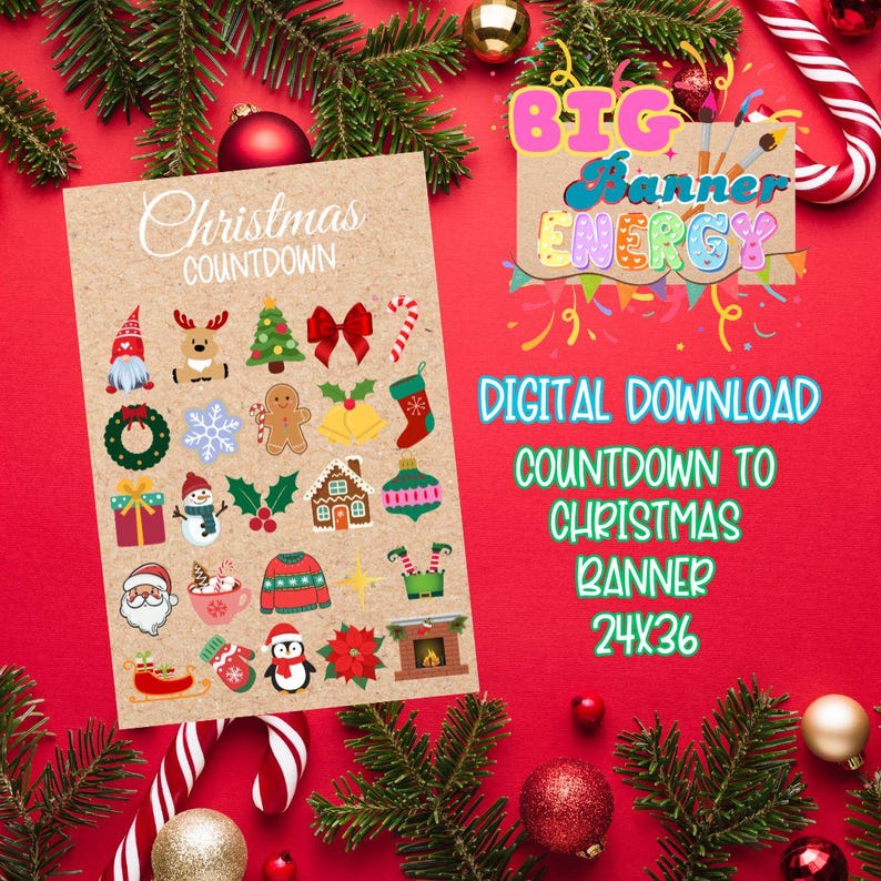Christmas Countdown Banner Digital | Advent Calendar Poster Template ...