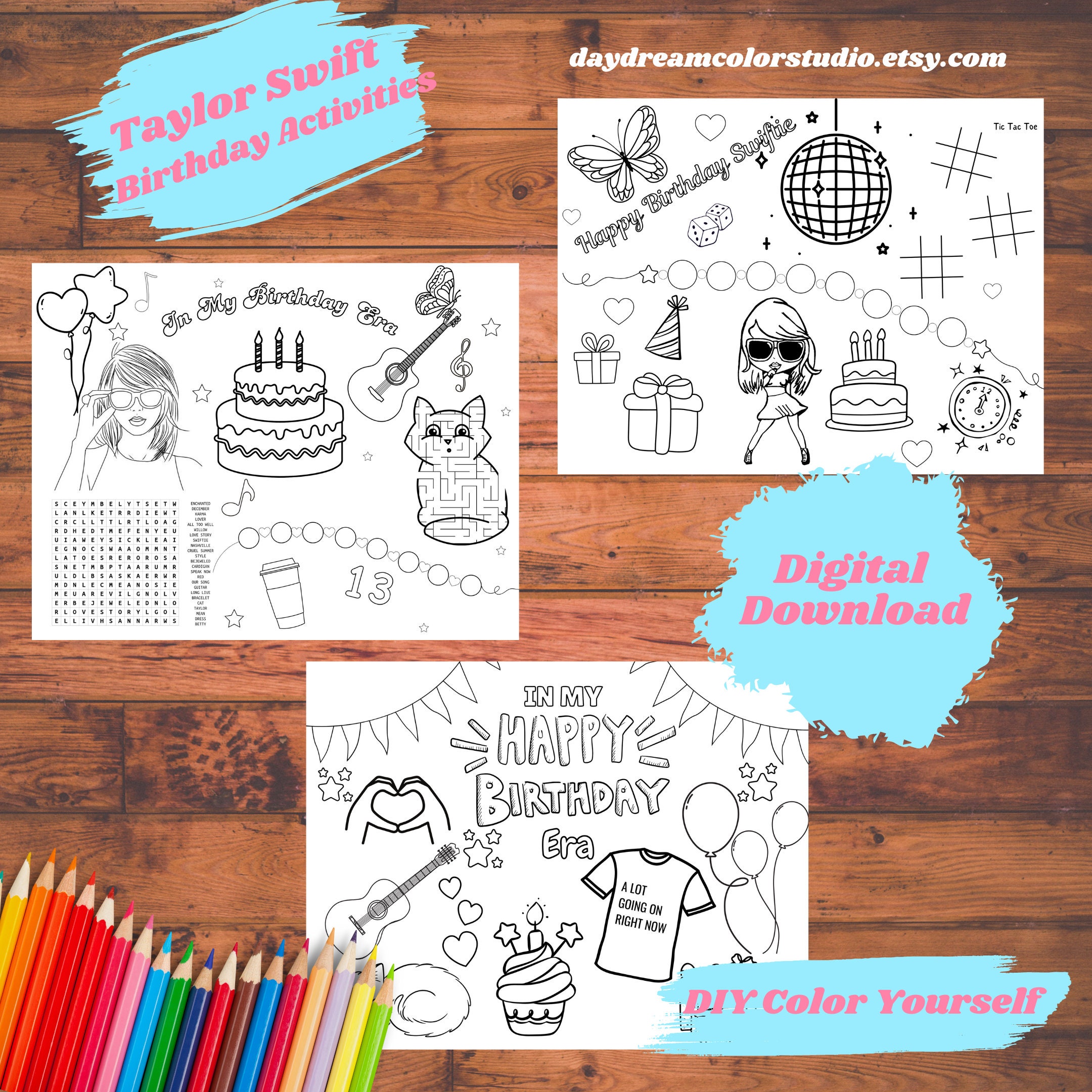 Personalized Swiftie Coloring Page in My Birthday Era Swiftie Party ...