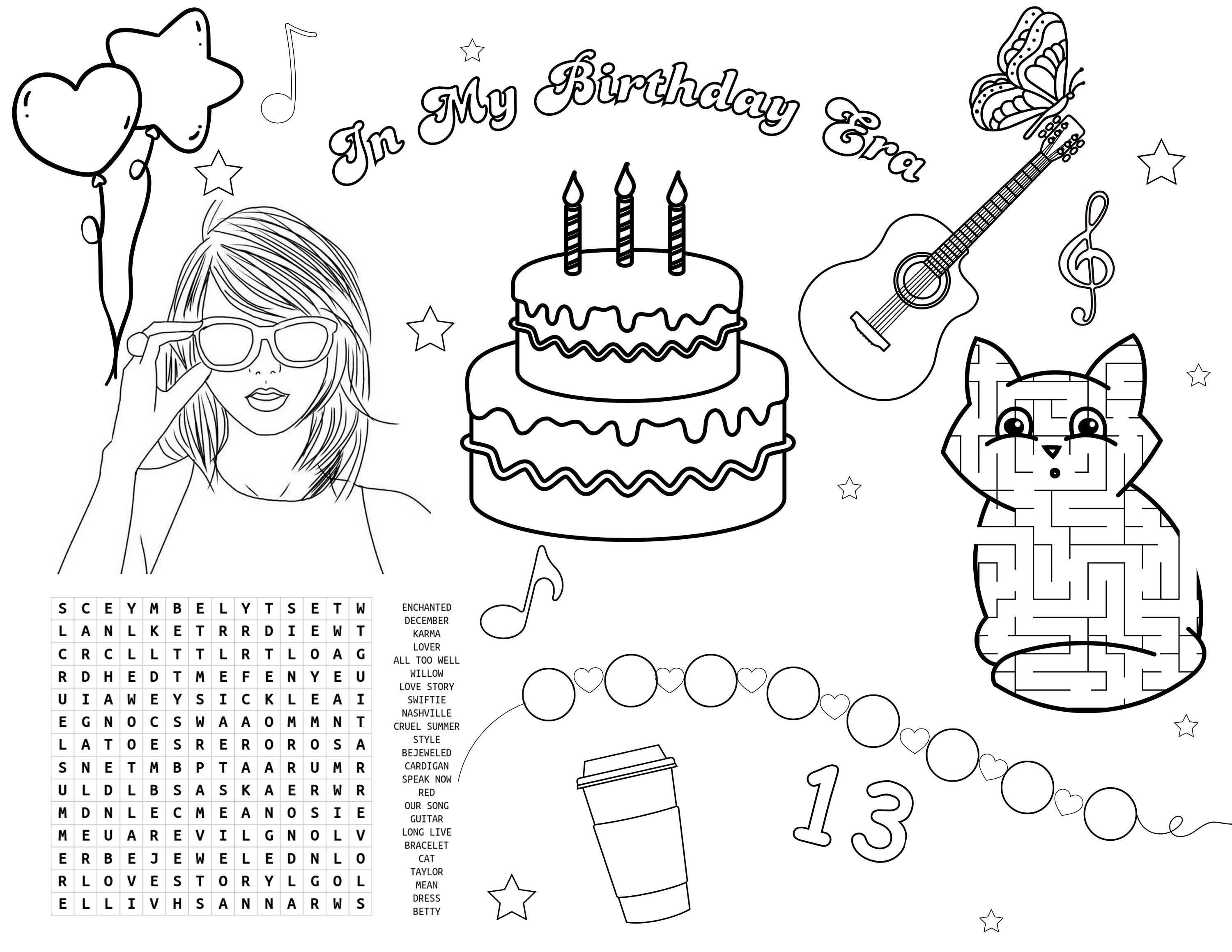 Taylor in My Swift Birthday Era Coloring BUNDLE Printable Activity for ...