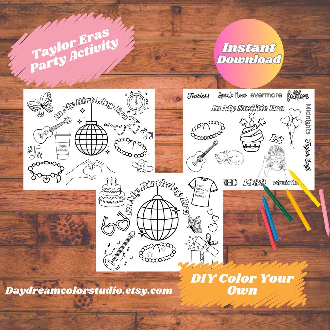 Taylor Swift Birthday Coloring Pages: Eras Tour Party Activity (digital ...