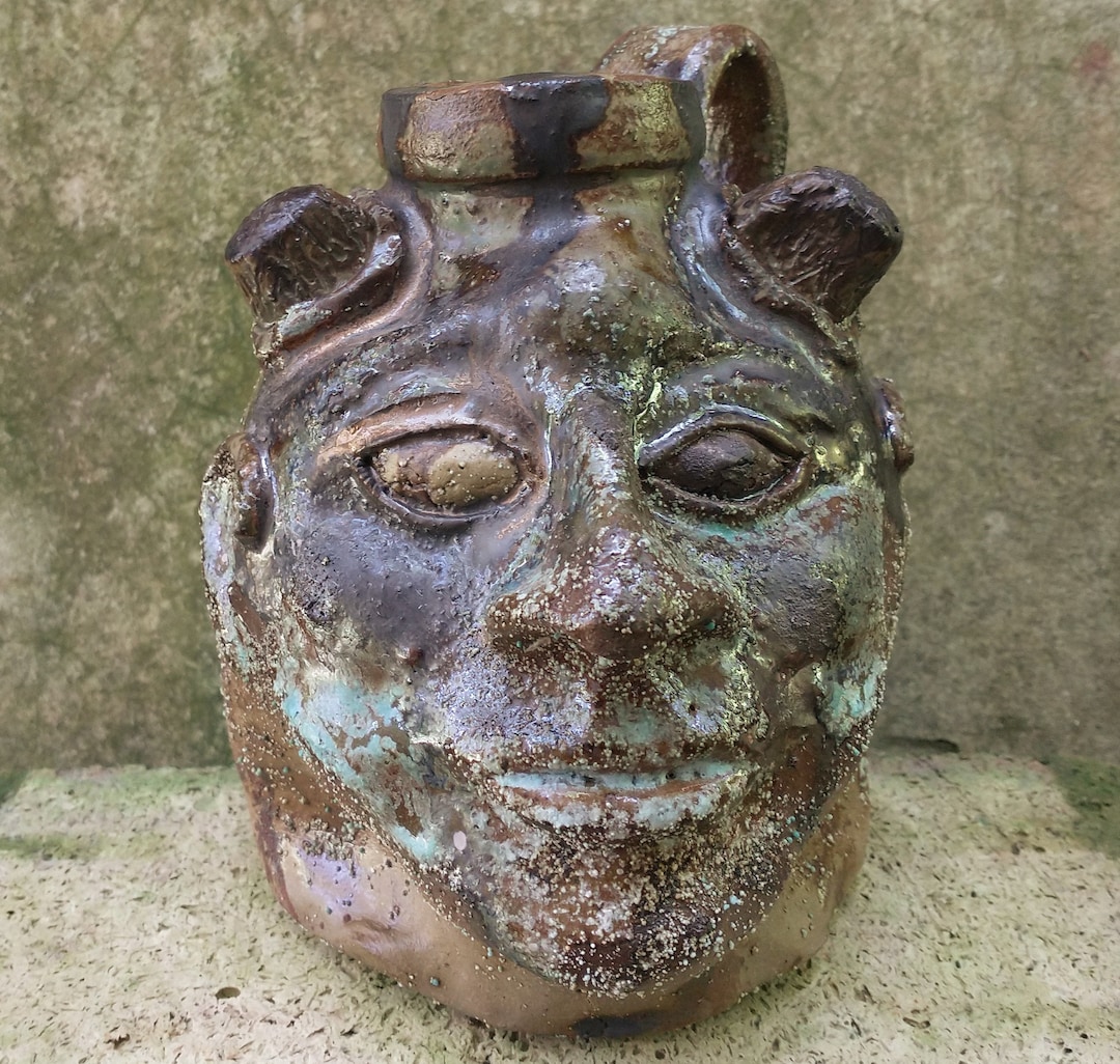 Devil FACE JUG With Cullet Glass by Joel Patton - Etsy