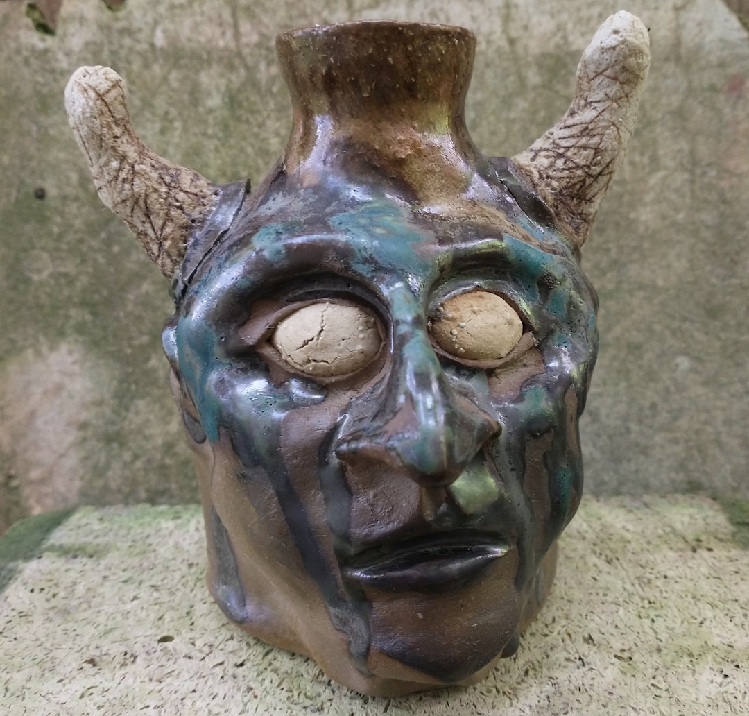 Cobalt & Copper Devil FACE JUG by Joel Patton - Etsy