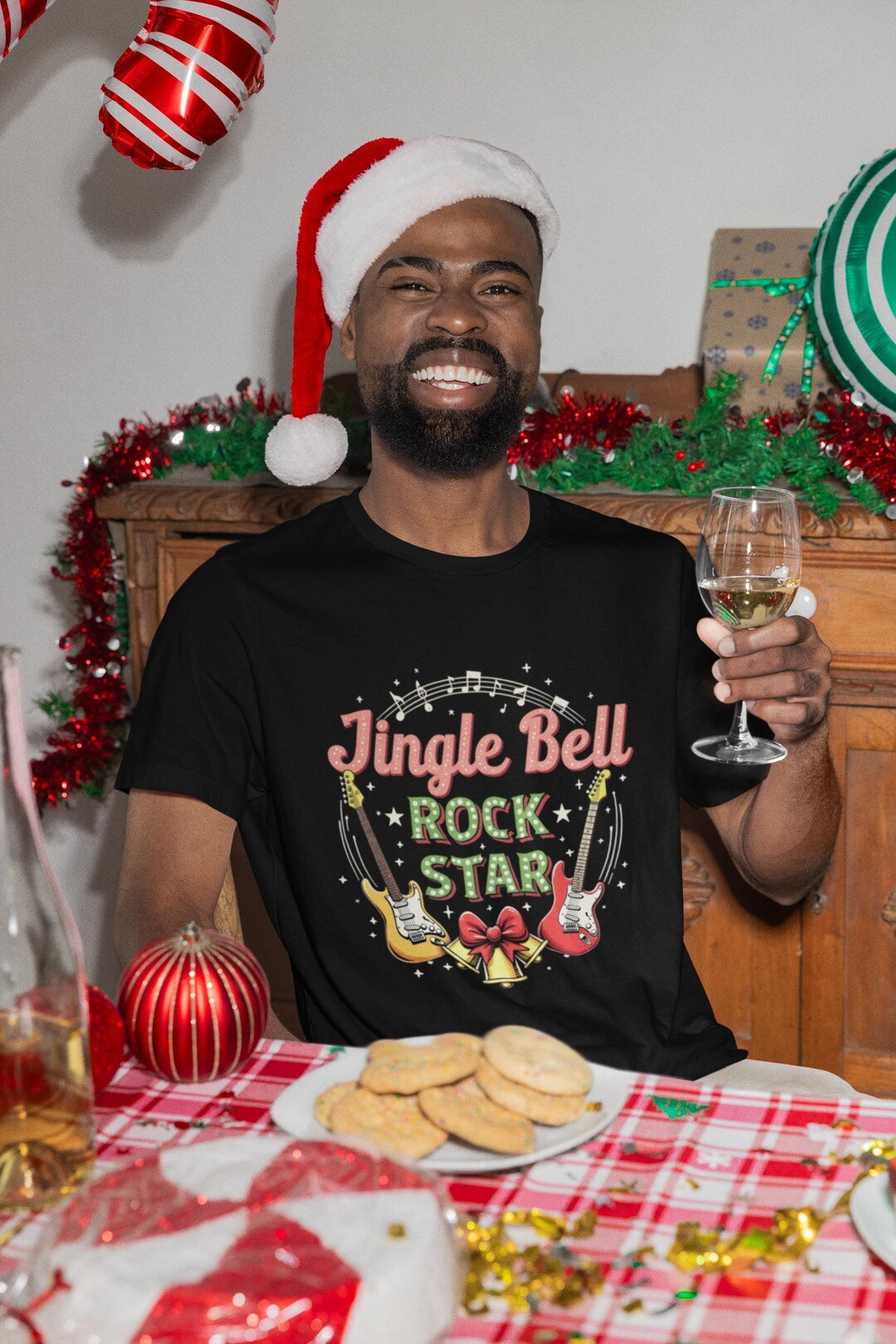 Jingle Bell Rock Star Christmas T-shirt, Holiday Music Lover Tee ...