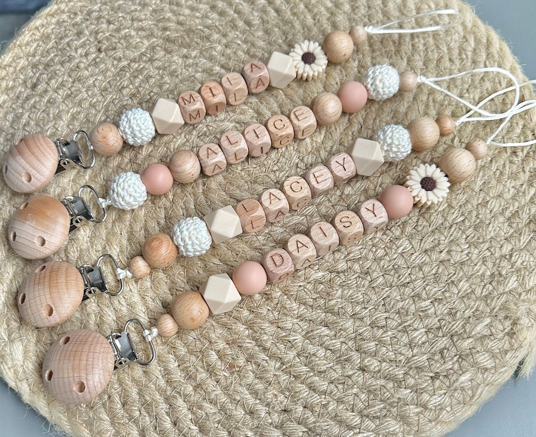 Personalised Crochet Bead Dummy Clip: Silicone Pacifier Chain - Etsy