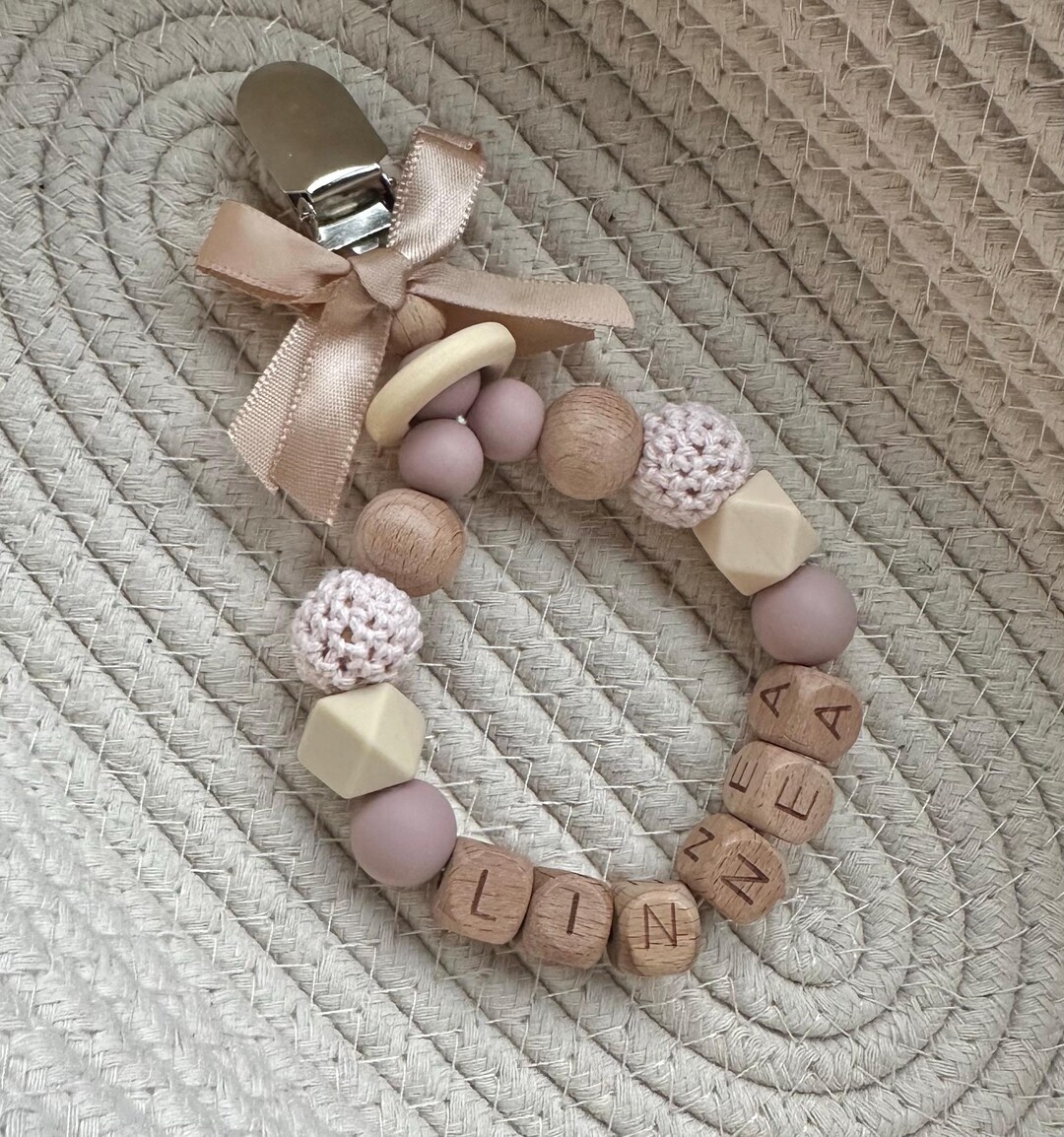 Personalised Pram Charm, Crochet & Wooden Beads, Pushchair Chain - Etsy