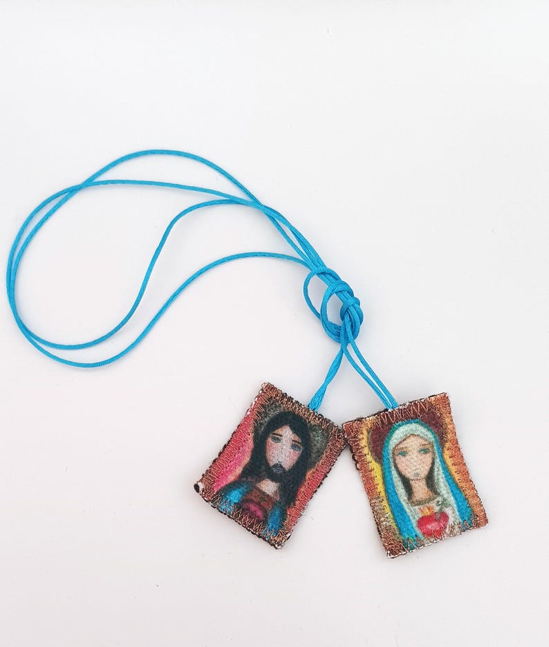 Sacred Jesus and Mary Scapular Handmade Original Art by Flor Larios - Etsy