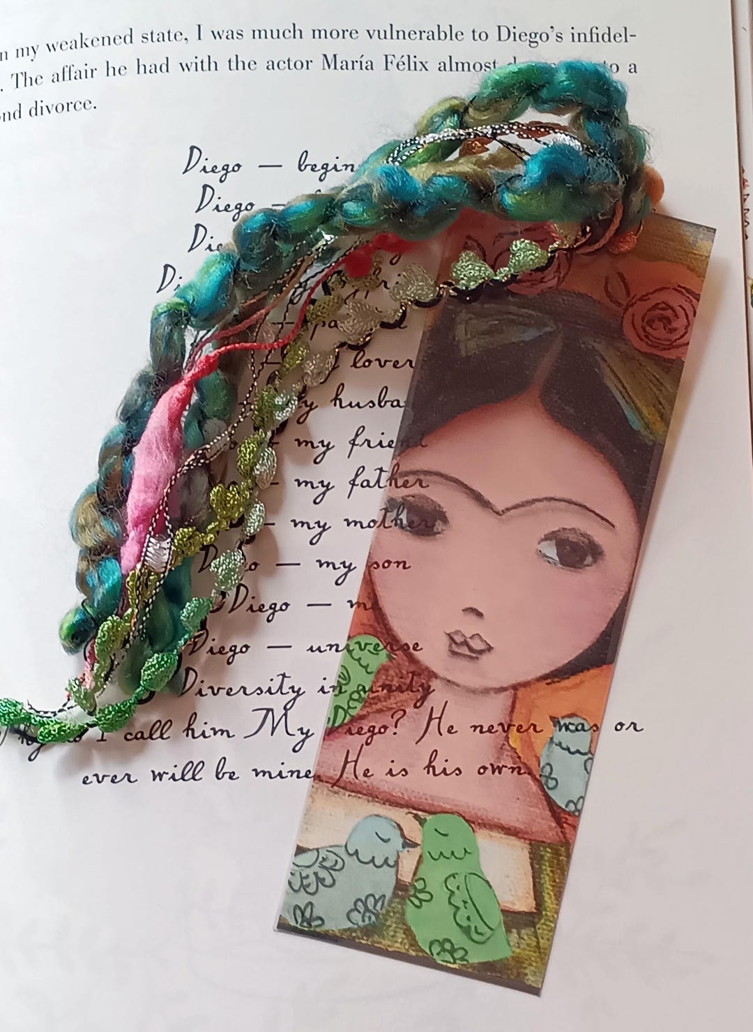 Frida With Birds Laminated Transparent Bookmark Handmade Original Art ...