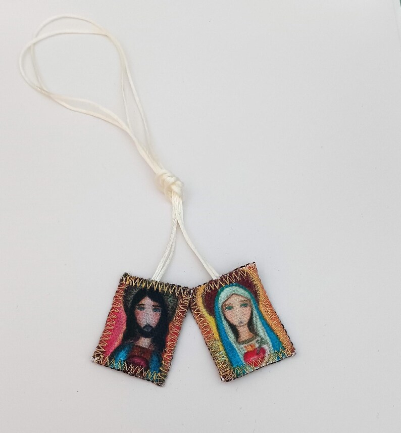 Sacred Jesus and Mary Scapular Handmade Original Art by Flor Larios - Etsy