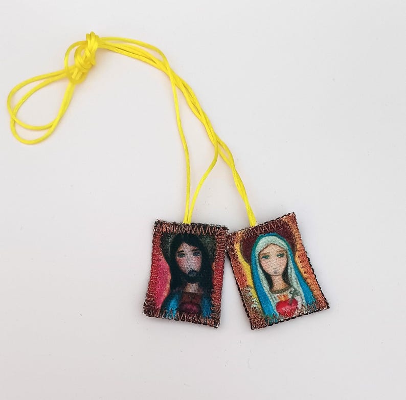 Sacred Jesus and Mary Scapular Handmade Original Art by Flor Larios - Etsy