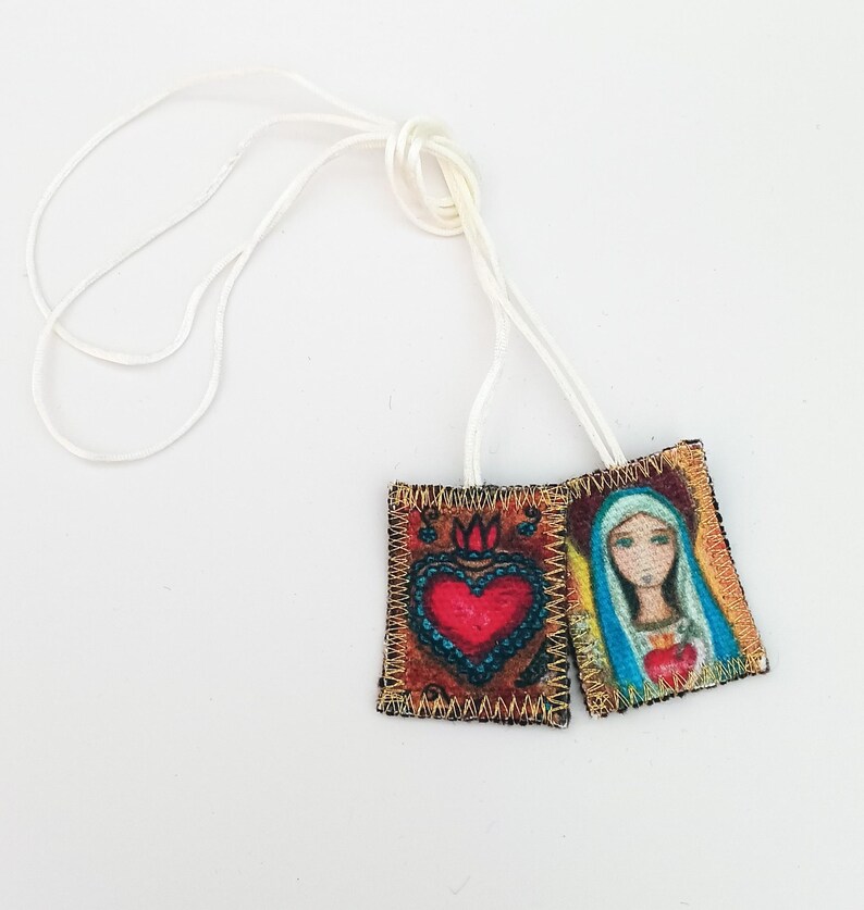Sacred Heart and Mary Scapular Handmade Original Art by Flor Larios - Etsy