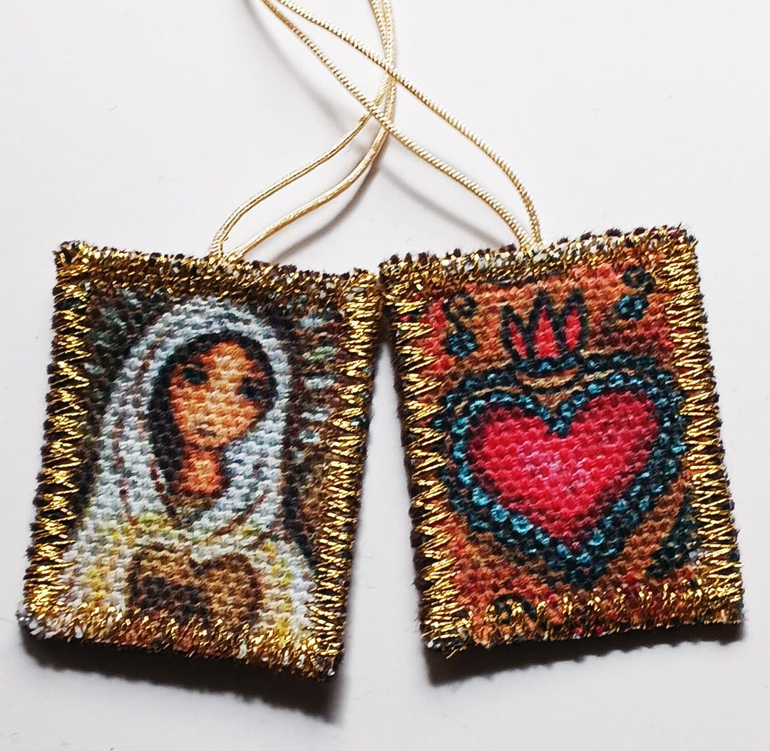 Blessed Mother and Sacred Heart - Scapular - Handmade - Original Art by Flor Larios - Etsy