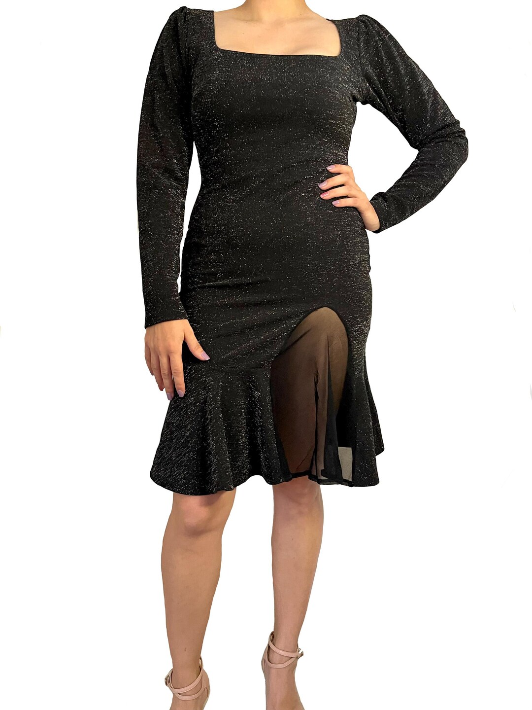 Black Sparkle Tango Dress With Sheer Slit | One-of-a-kind Milonga ...