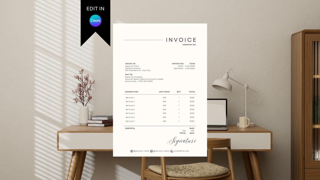 Invoice Template 1002 Minimalist Invoice Template Easily Editable in CANVA Invoice Business ...