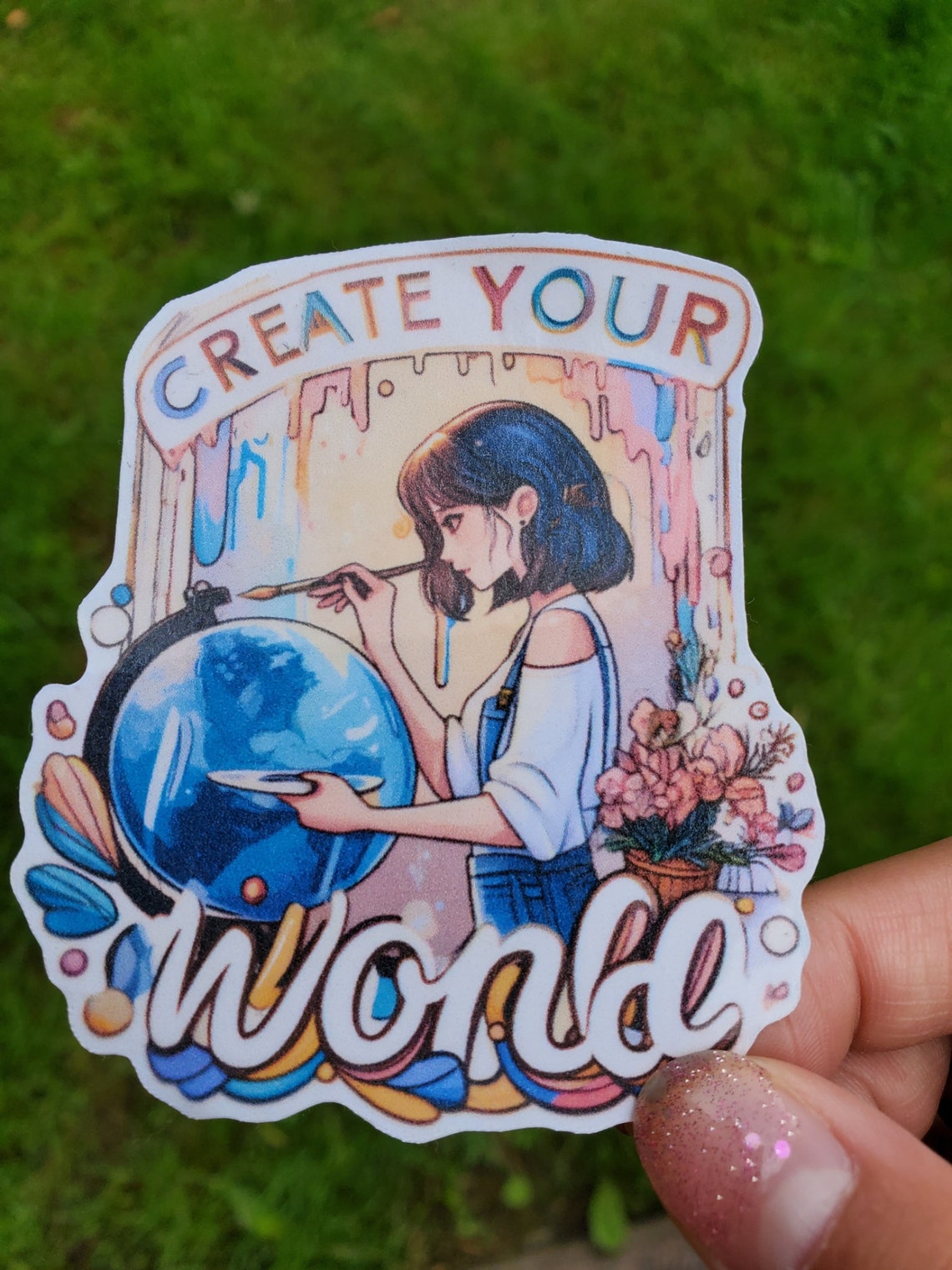 Create Your World Sticker/ Anime Girl Painting Sticker/ Cute Girl ...