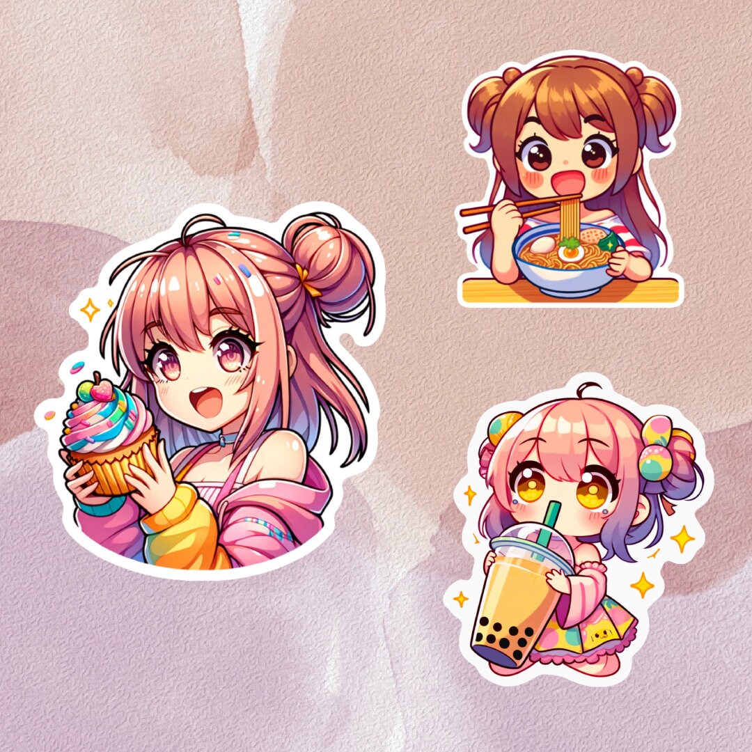 Foodie Anime Girl Sticker/ Girl Loves Cupcake Sticker/girl Loves Bubble ...