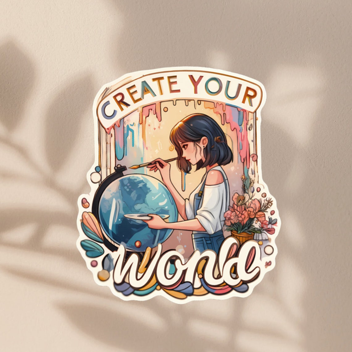 Create Your World Sticker/ Anime Girl Painting Sticker/ Cute Girl ...
