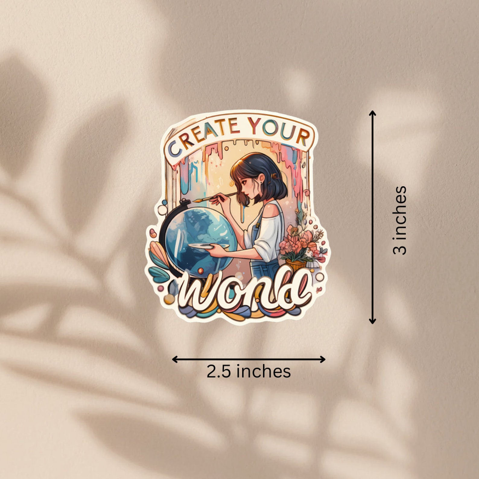 Create Your World Sticker/ Anime Girl Painting Sticker/ Cute Girl ...