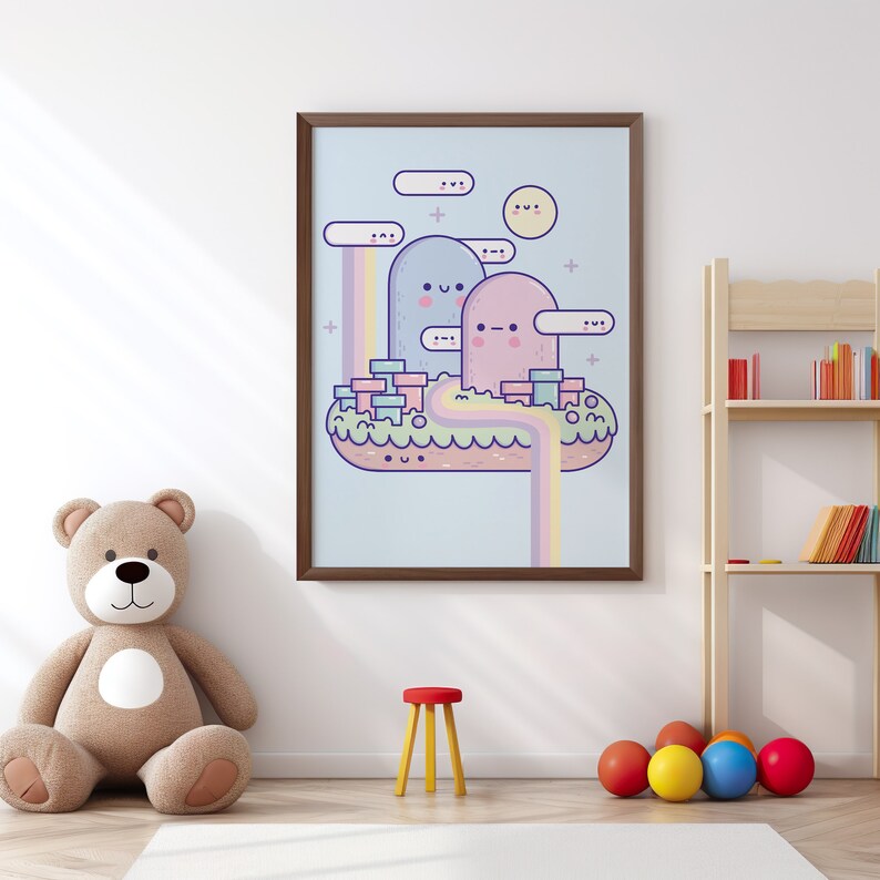 Kawaii Cute Printable Wall Art Aesthetic Hand-drawn Pastel Baby Nursery ...