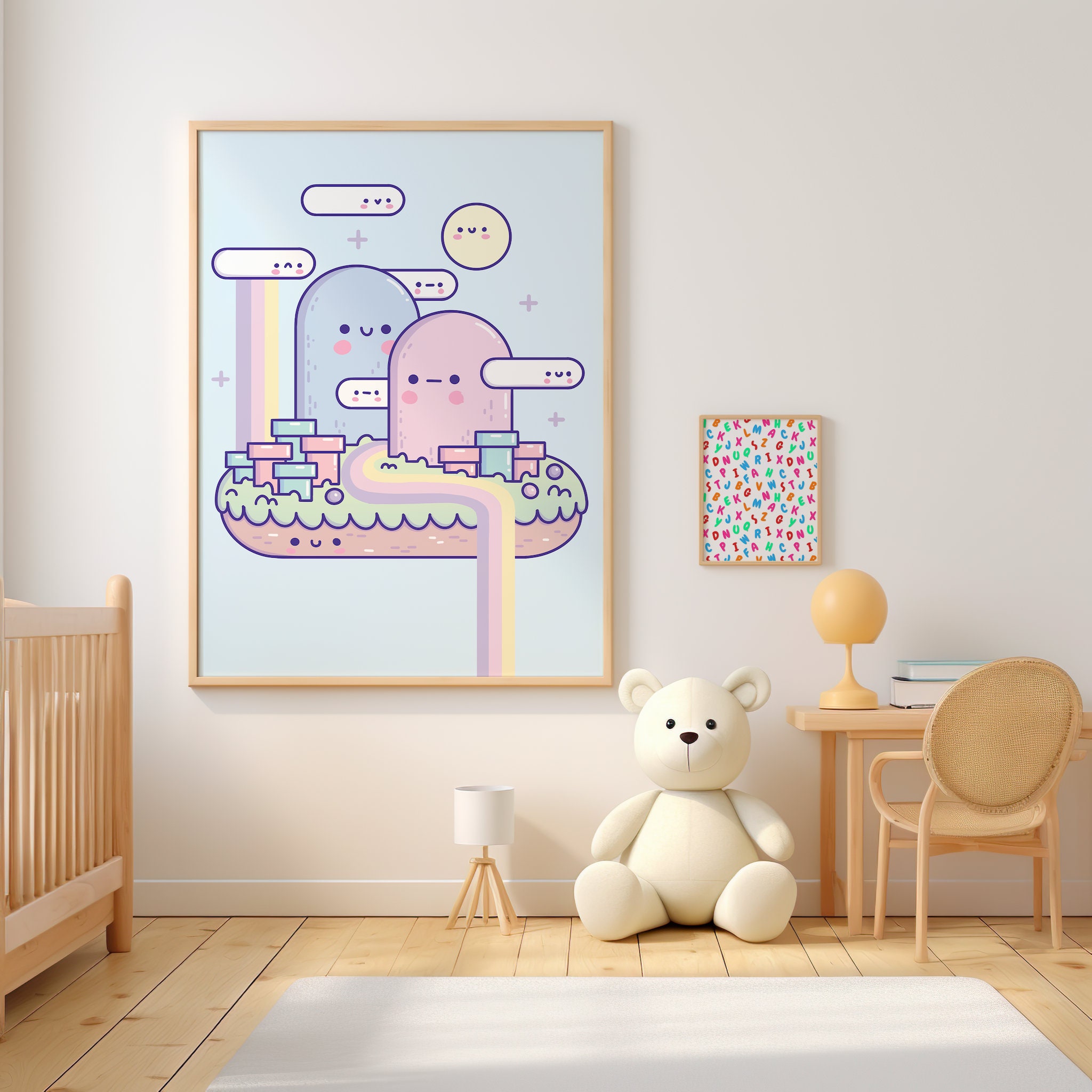 Kawaii Cute Printable Wall Art Aesthetic Hand-drawn Pastel Baby Nursery ...