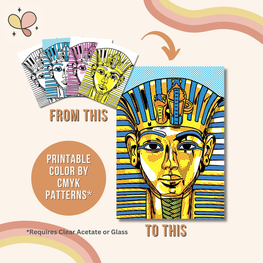 Printable Color by CMYK Patterns Retro Vintage Halftone Egyptian Mask ...
