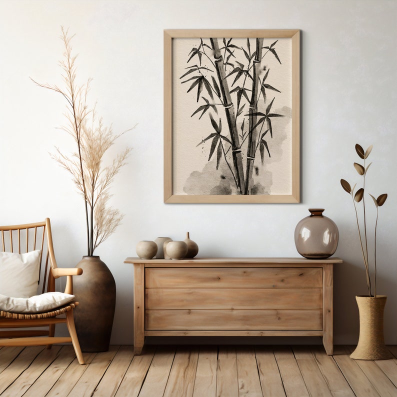 Lucky Bamboo Watercolor Wall Art Feng Shui Hand-drawn Aesthetic ...