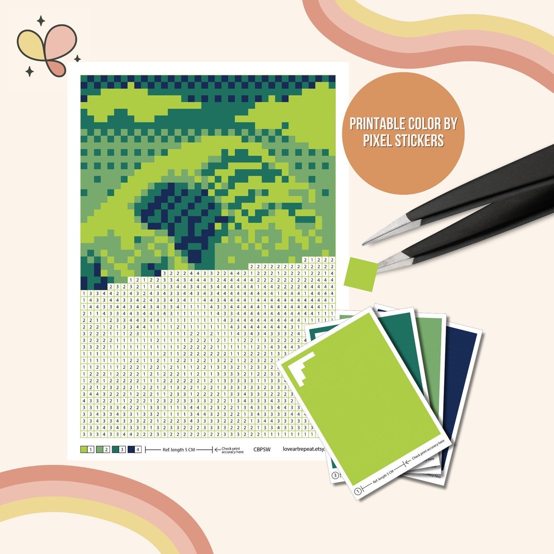 Printable Color by Number Pixel Stickers Retro Game Console Art Wave ...