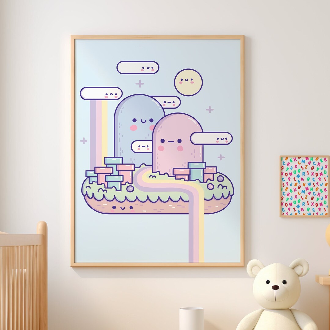 Kawaii Cute Printable Wall Art Aesthetic Hand-drawn Pastel Baby Nursery ...