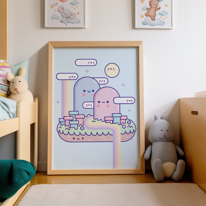 Kawaii Cute Printable Wall Art Aesthetic Hand-drawn Pastel Baby Nursery ...