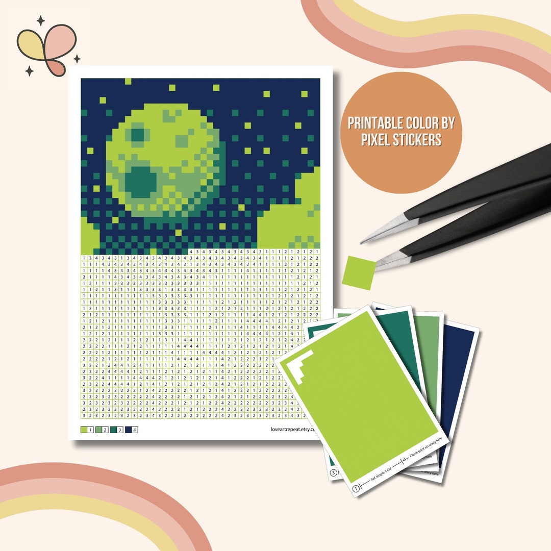Printable Color by Number Pixel Stickers Retro Game Console Art Cute ...