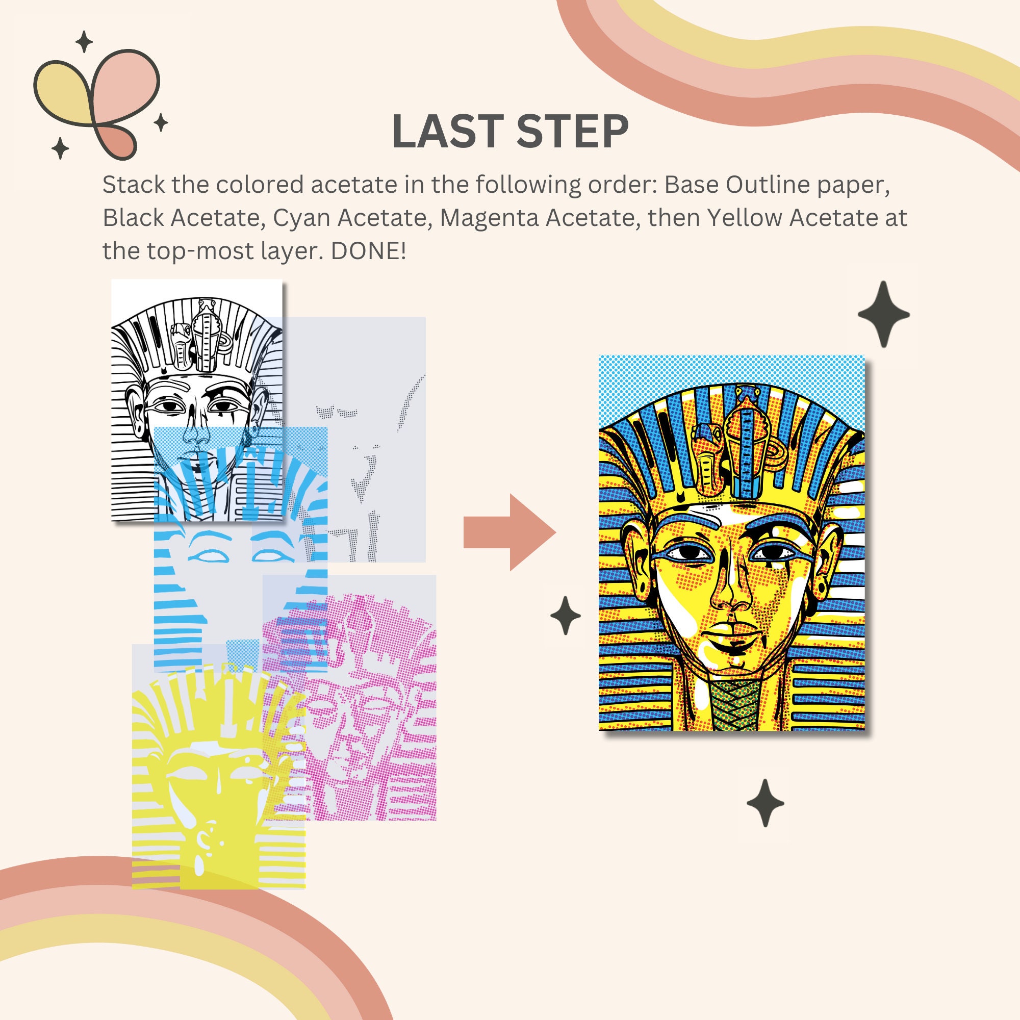 Printable Color by CMYK Patterns Retro Vintage Halftone Egyptian Mask ...