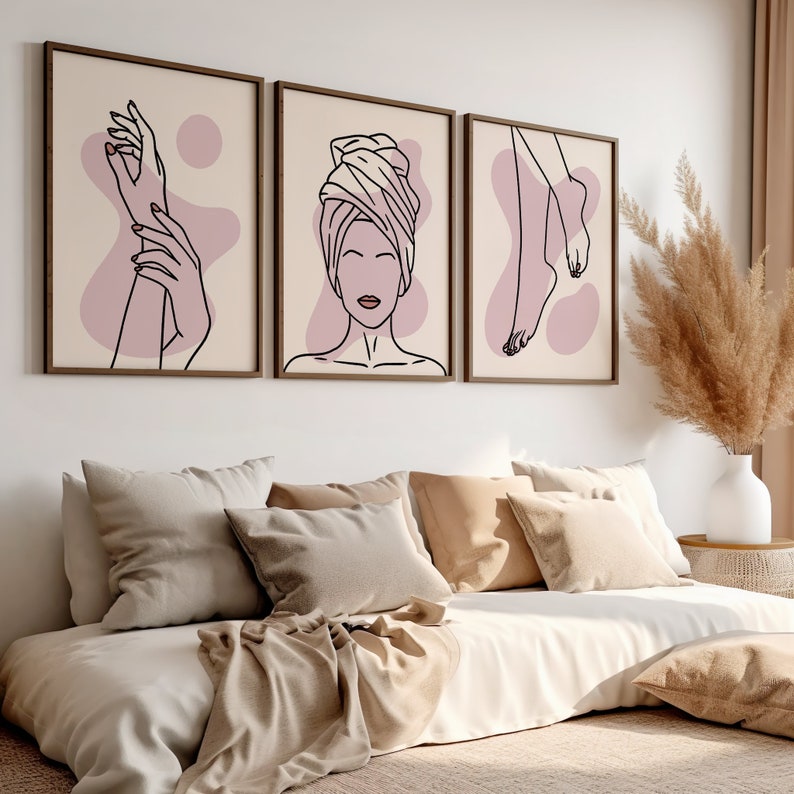 Beauty Salon Wall Art Print Set of 3 Trendy Pink Aesthetic Parlor for ...