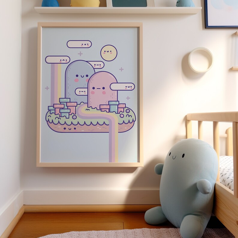 Kawaii Cute Printable Wall Art Aesthetic Hand-drawn Pastel Baby Nursery ...