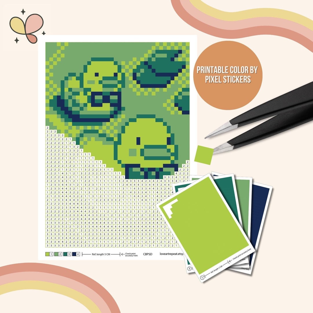Printable Color by Number Pixel Sticker Kawaii Duck Retro Game Console ...