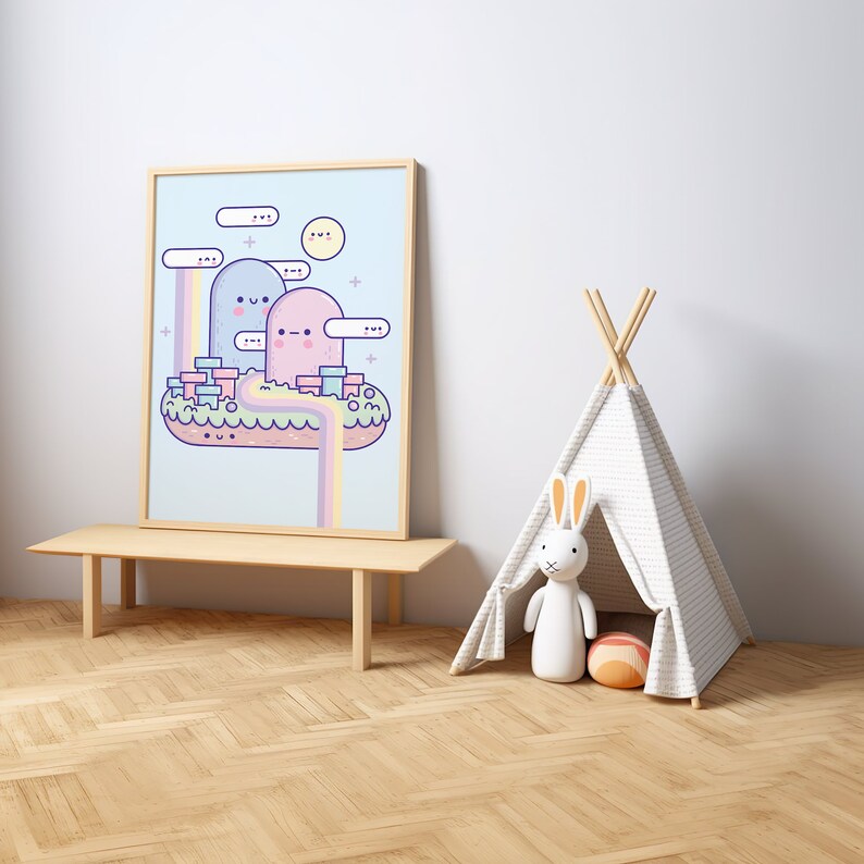 Kawaii Cute Printable Wall Art Aesthetic Hand-drawn Pastel Baby Nursery ...