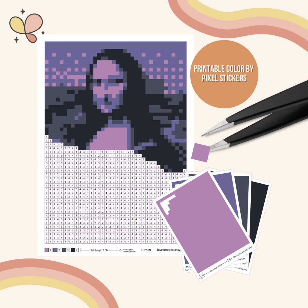Printable Color by Number Pixel Stickers Mona Lisa Retro Game Console ...