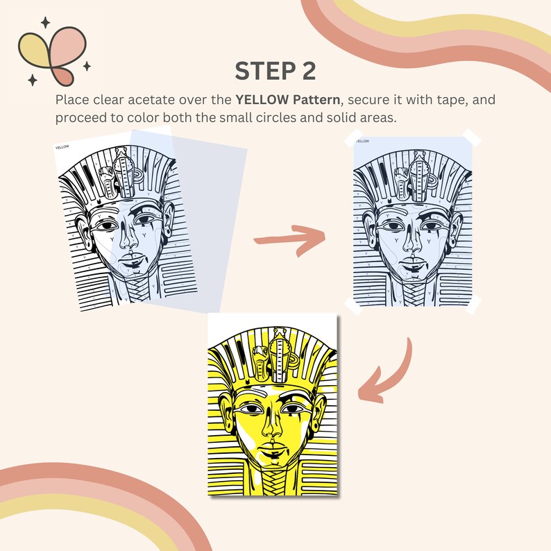 Printable Color by CMYK Patterns Retro Vintage Halftone Egyptian Mask ...