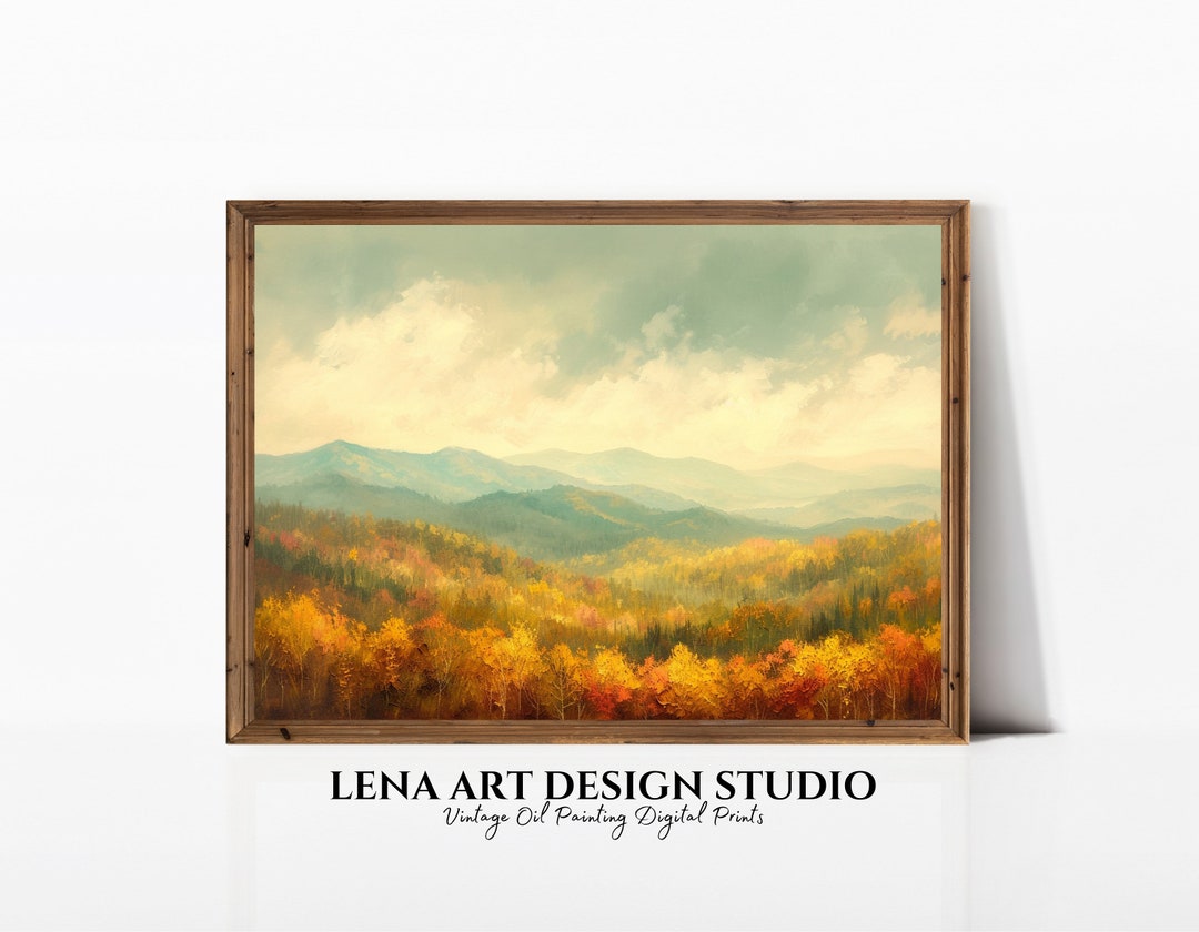 Autumn Mountains Art Print, Fall Foliage Scenic Landscape, Serene ...